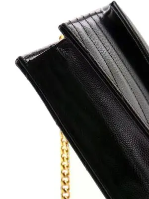 Saint Laurent Classic Monogram Wallet On Chain Matelasse Chevron Leather Small Crossbody Bag - Black