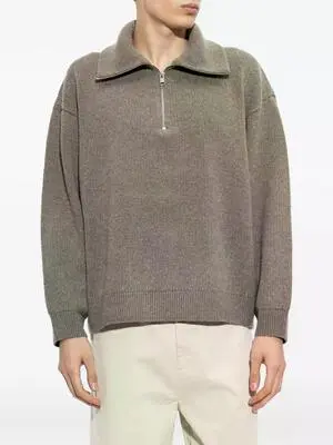 FRAME Retro Ribbed-knit Half-zip Sweater