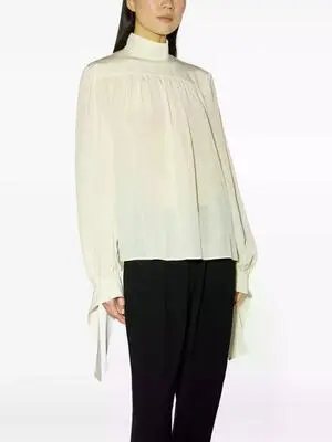 Liviana Conti Emily Gathered Tie-cuff Blouse - Neutrals
