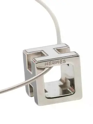 Hermès 2000-2026 Palladium Plated Enamel Cage D H Pendant Necklace Costume Necklace - Black