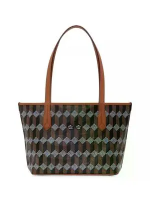 AU DEPART Mini Geometric-pattern Leather-trim Tote Bag - Brown