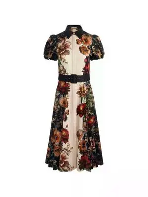 Alice + Olivia Henrietta Floral-print Belted A-line Midi Dress - Neutrals