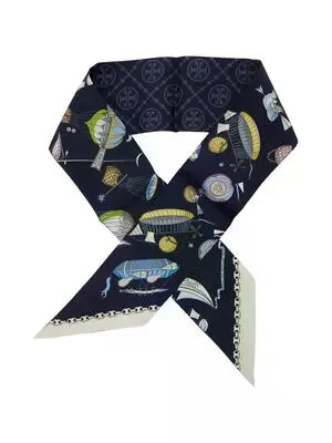 Tory Burch Graphic-print Silk Scarf - Blue