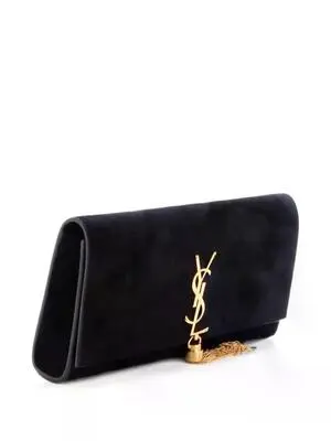 Saint Laurent Classic Monogram Tassel Suede Long Clutch Bag