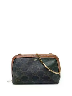 Celine 2020 Triomphe Coated Canvas Clutch On Chain Crossbody Bag - Brown