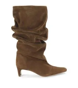 Staud Suede Wally Slouch Heeled Boots 55 - Brown