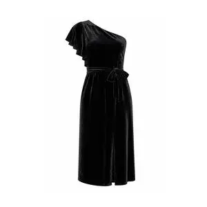 YUMI Velvet One Shoulder Midi Dress