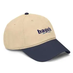 ANCHOR & CREW / Neutrals Natural & Navy Bagels Slogan Cotton Embroidered Cap - Blue