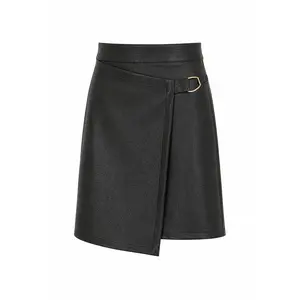 YUMI Faux Leather Wrap Skirt