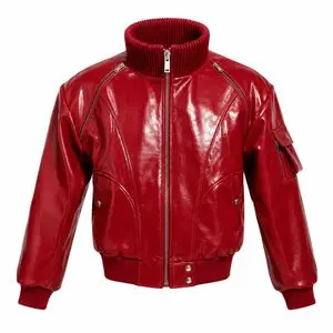 ZASTASTUDIO Cherry Pop Bomber Leather Jacket - Red