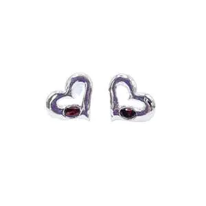 AMY DELSON JEWELRY Silver / Red Valentina Red Garnet Sterling Silver Heart Stud Earrings - Silver/red