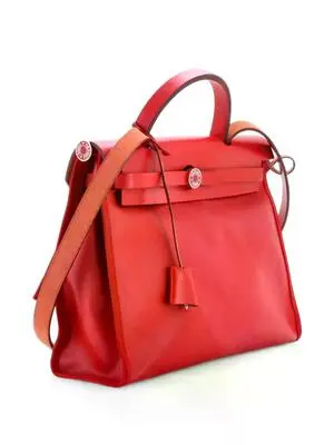 Hermès Herbag Zip Berline Vache Canvas And Leather 31 Shoulder Bag - Red