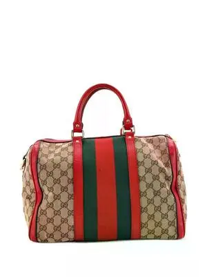 Gucci Vintage Web Boston Bag Gg Canvas Medium Satchel - Brown