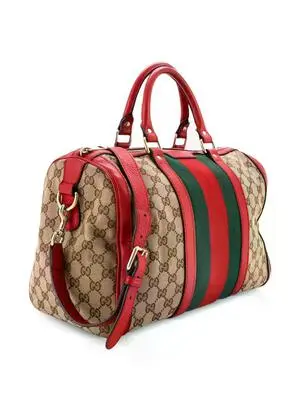 Gucci Vintage Web Boston Bag Gg Canvas Medium Satchel - Brown