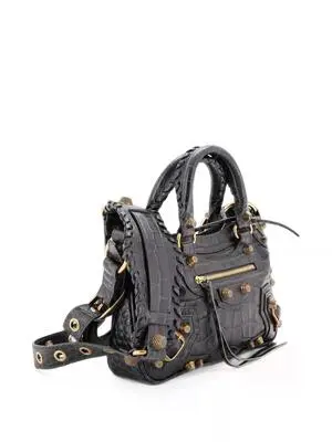 Balenciaga Le Cagole Giant Studs Crocodile Embossed Leather Small Tote Bag - Grey