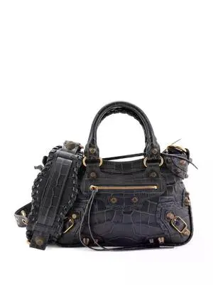 Balenciaga Le Cagole Giant Studs Crocodile Embossed Leather Small Tote Bag