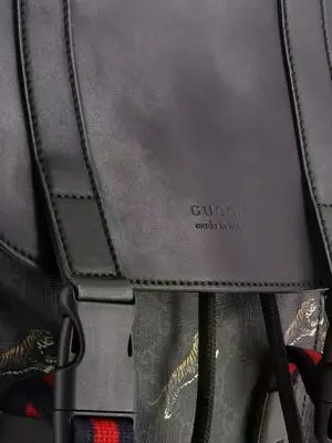 Gucci Double Pocket Buckle Printed Gg Coated Canvas Large Backpack