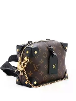 LOUIS VUITTON Petite Malle Souple Handbag Monogram Canvas With Leather Shoulder Bag - Brown