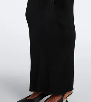 Saint Laurent Cassandre Ribbed-knit Silk Maxi Dress