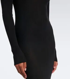 Saint Laurent Cassandre Ribbed-knit Silk Maxi Dress