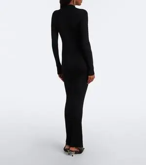 Saint Laurent Cassandre Ribbed-knit Silk Maxi Dress