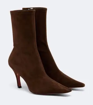 Amina Muaddi Jamie Suede Ankle Boots - Brown