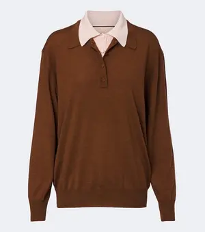 Plan C Layered Wool And Silk Polo Sweater - Brown