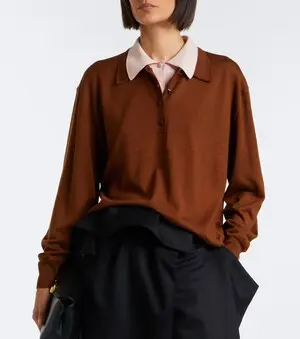 Plan C Layered Wool And Silk Polo Sweater