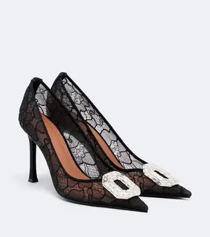 Amina Muaddi Camelia Embellished Lace Pumps - Black