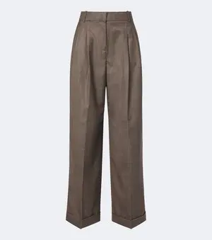GANNI Wool-blend Wide-leg Pants - Brown