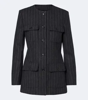 NILI LOTAN Jenette Chalk Stripe Virgin Wool Jacket - Grey