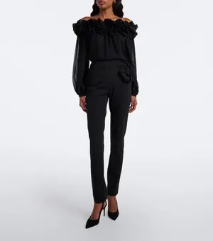 Carolina Herrera Floral-applique Wool-blend Leggings