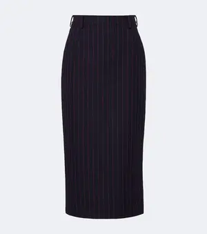 MUGLER Pinstripe Virgin Wool Pencil Skirt - Blue