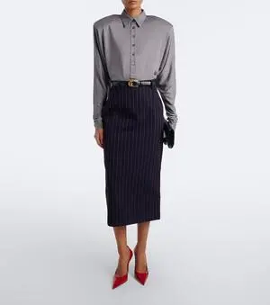 MUGLER Pinstripe Virgin Wool Pencil Skirt