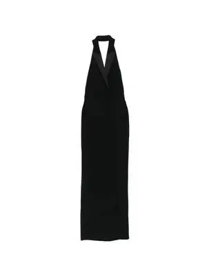 Patrizia Pepe Tuxedo-lapel Halterneck Dress - Black