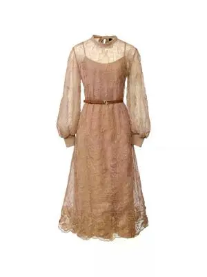 Fabiana Filippi Belted Lace-overlay Midi Dress - Neutrals
