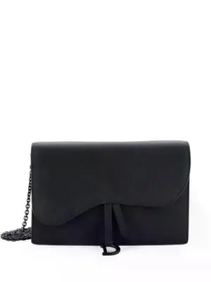 Dior Ultra Matte Saddle Chain Wallet Leather Crossbody Bag - Black