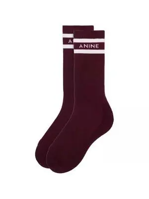 ANINE BING Sully Sporty Socks Burgundy And White Stripe - Red