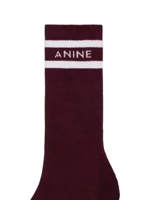 ANINE BING Sully Sporty Socks Burgundy And White Stripe