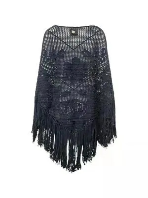 CHIARA IS Peonia Crochet-knit Wool Shawl - Blue