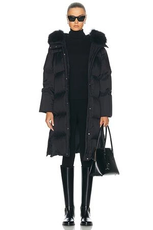 YVES SALOMON Agneau Fur Trim Long Puffer Coat - Noir