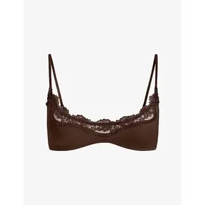 SKIMS Fits Everybody Lace Scooped Stretch-woven Bralette - Espresso