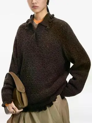 JNBY Crochet-knit Ruffled Polo Top - Brown