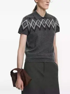 JNBY Geometric-jacquard Polo-collar Sweater - Grey
