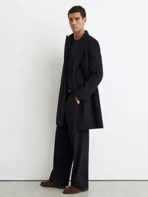 REISS Wool-blend Double-breasted Epsom Overcoat - Navy