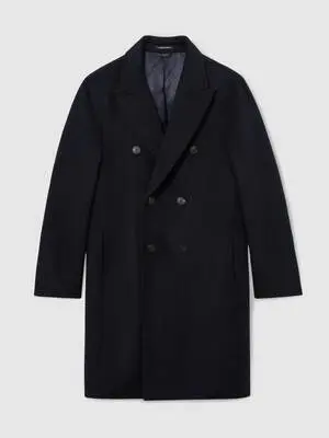 REISS Wool-blend Double-breasted Epsom Overcoat - Navy