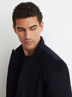 REISS Wool-blend Double-breasted Epsom Overcoat - Navy