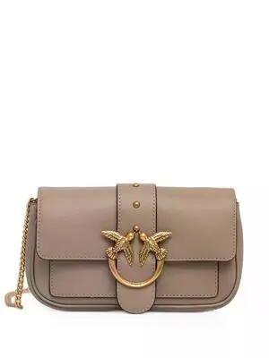 Pinko Love Birds Leather Shoulder Bag - Neutrals