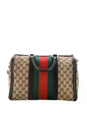 Gucci Vintage Web Boston Bag Gg Canvas Medium Satchel Brown