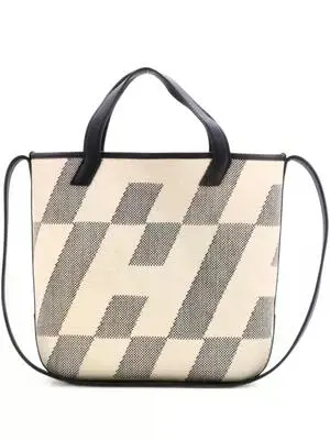 Hermès Cabas H En Biais Tote Canvas With Leather 27 Shoulder Bag - Black